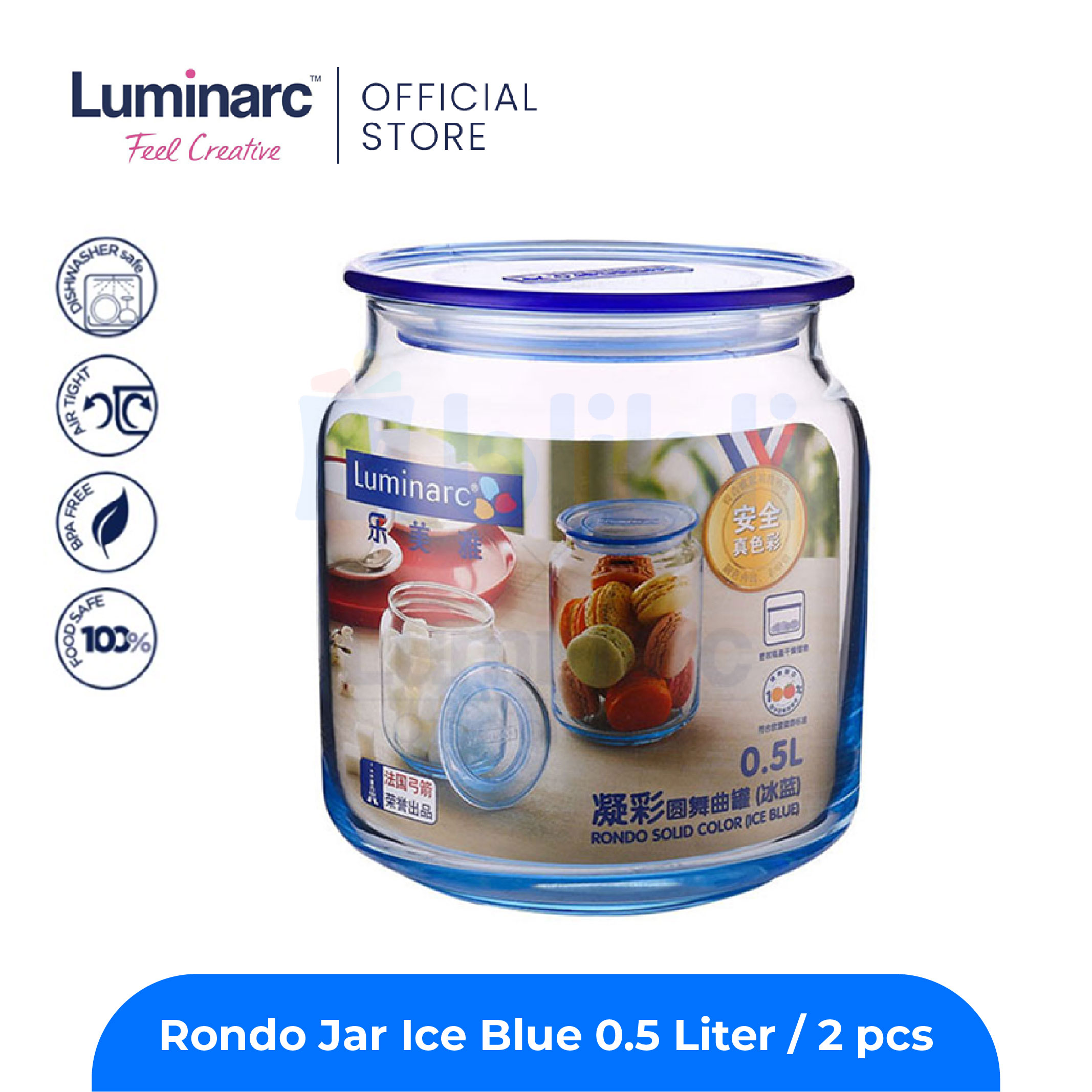 Promo Luminarc Toples Rondo Jar Ice Blue 0.5 Liter / 2 Pcs Diskon 12% ...