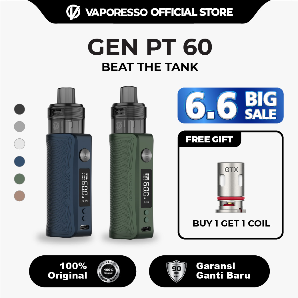 Jual VAPORESSO GEN PT60 Pod Kit 2500mAh Vape 100% Original - Light ...
