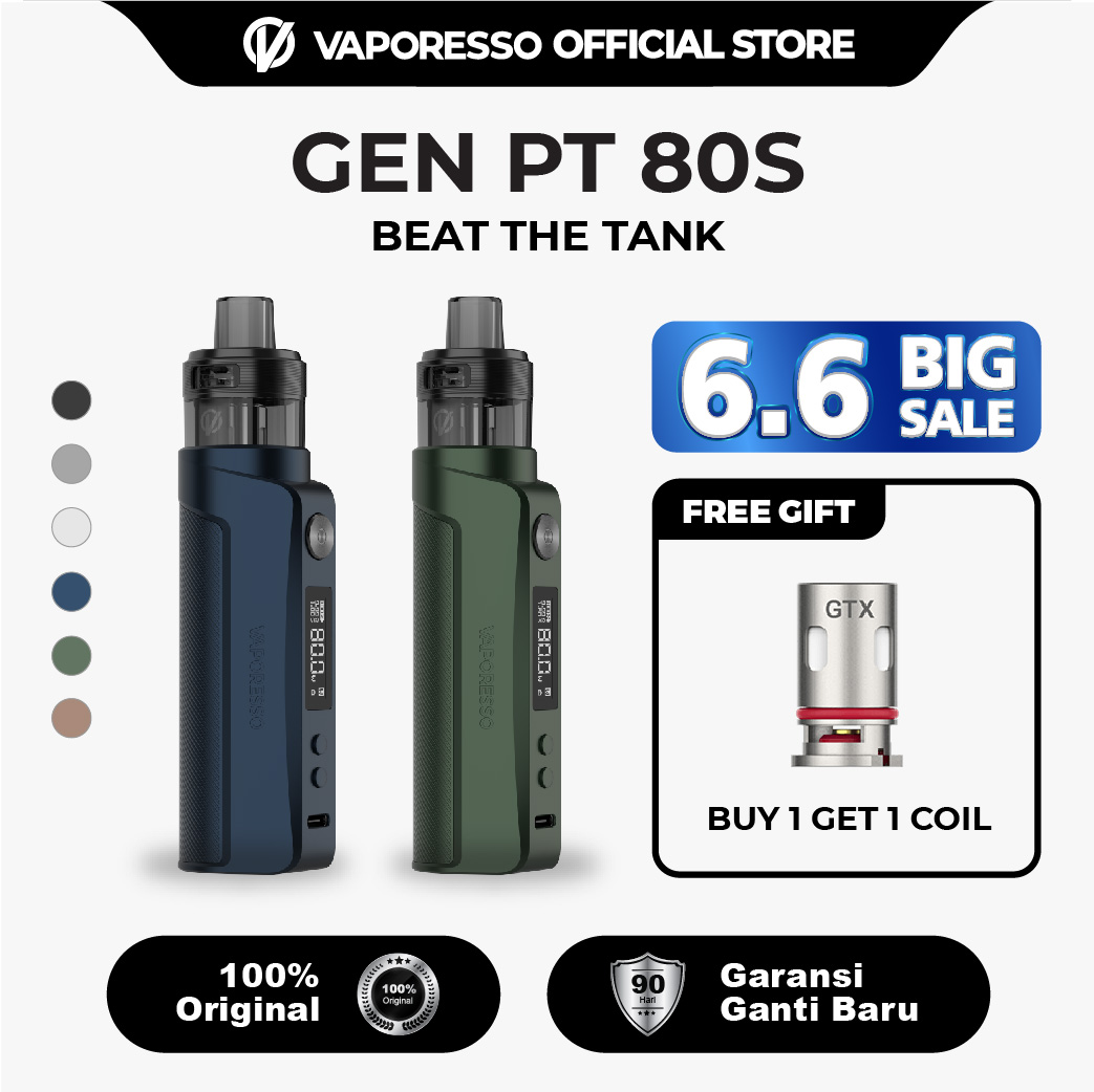 Jual VAPORESSO GEN PT80 S Pod Kit 80W 18650 Vape 100% Original di ...