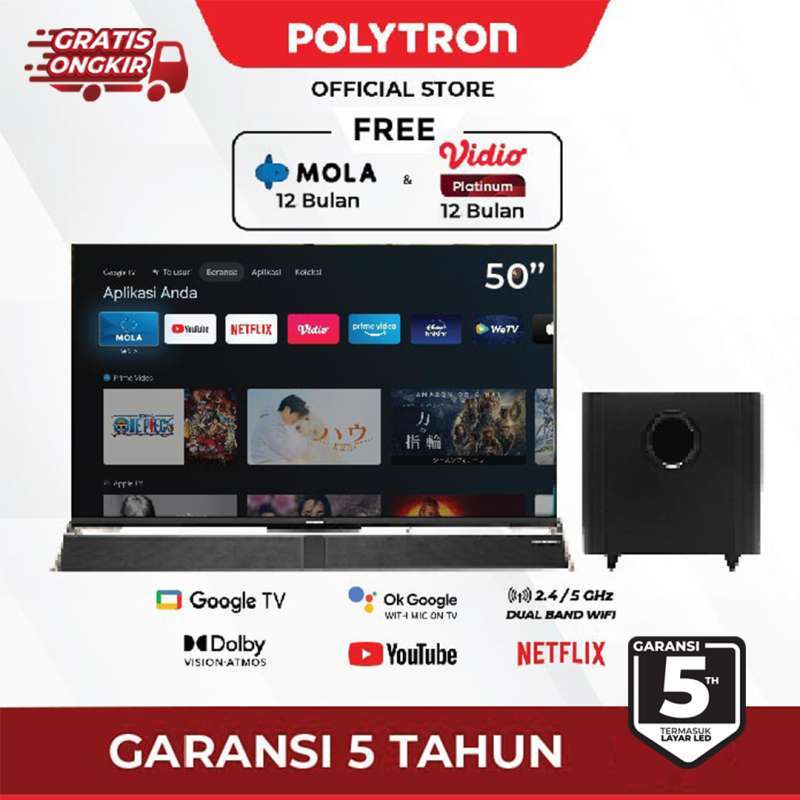 Promo Polytron 4k Uhd Smart Cinemax Soundbar Google Tv 50 Inch Pld 50bug5959 Diskon 17% Di ...