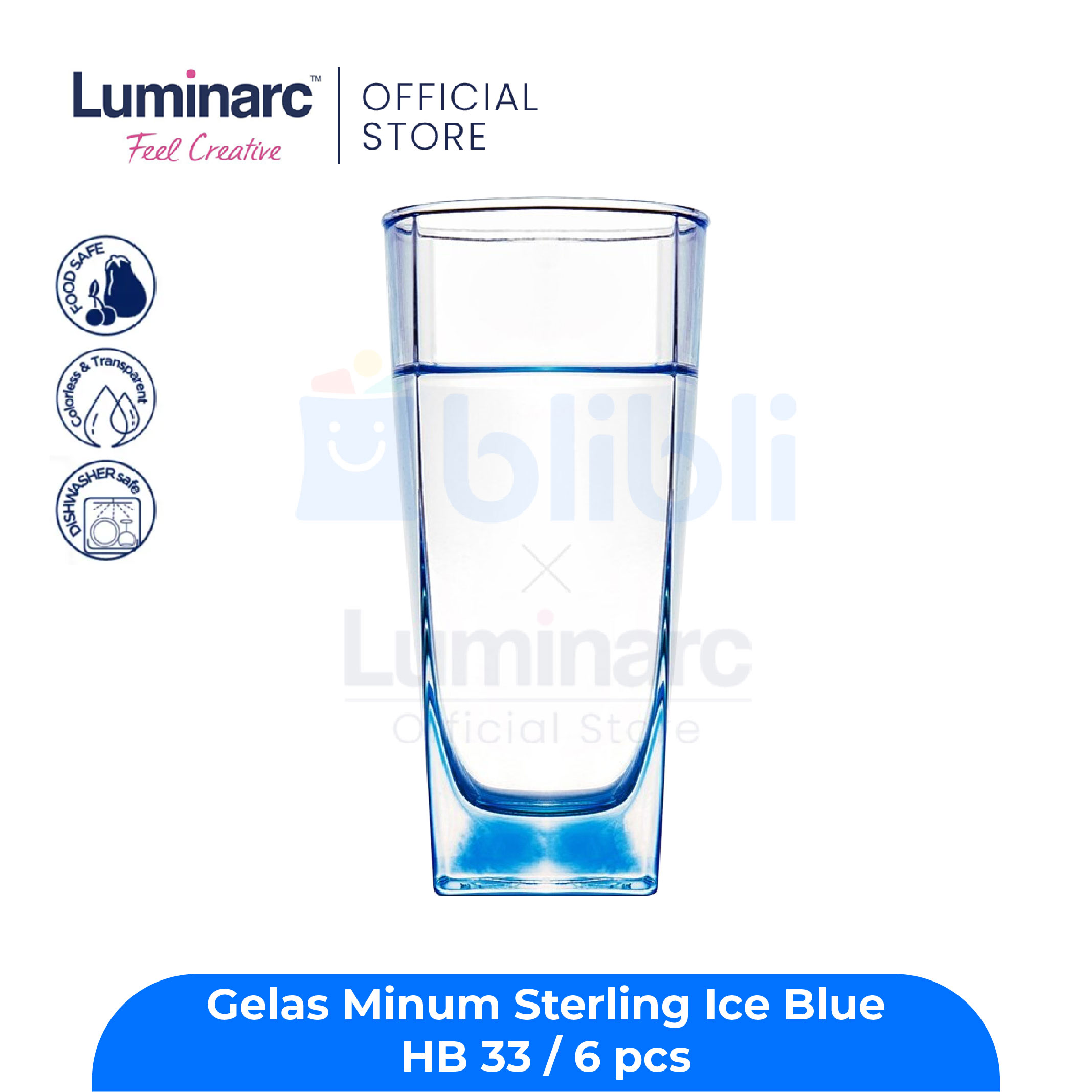 Promo Luminarc Gelas Minum Sterling Ice Blue Hb 33 / 6 Pcs Diskon 17% ...
