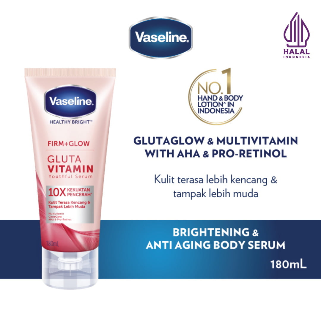 Promo Vaseline Firm Glow Gluta Vitamin Youthful Serum AHA Pro-Retinol [180 mL] Diskon 6% di ...