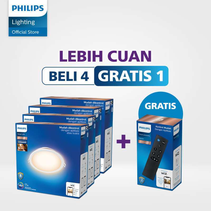 Promo Philips 4x Smart Wifi Led Downlight 17w Putih - Free Remote ...