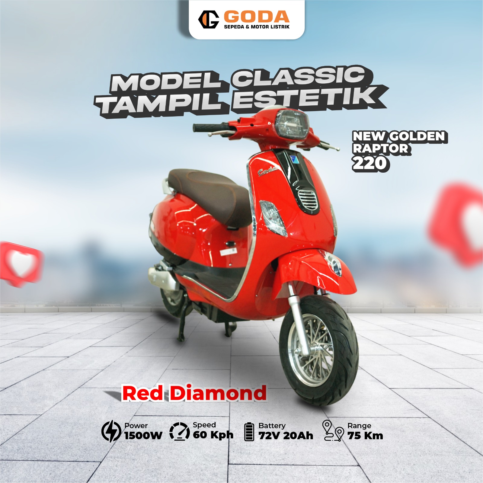 Jual Motor Listrik Vspa Goda Golden Raptor 220 Model Vspa 800 Watt Dynamo Double Molis Not U ...