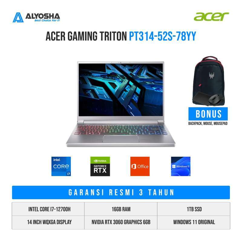 Jual Acer Predator Triton 300s Pt314-52s-78yy | Core I7-12700h/16gb/1tb ...