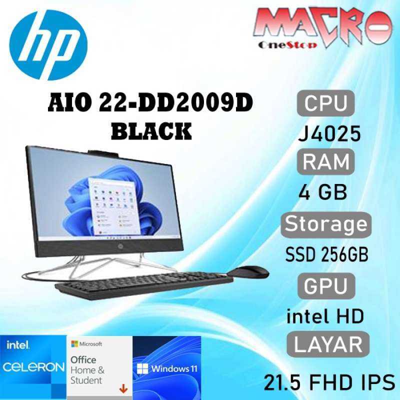 Jual HP AIO 22-DD2009D Black ( Cel J4025 / 4GB / 256 GB SSD / 21.5 FHD ...