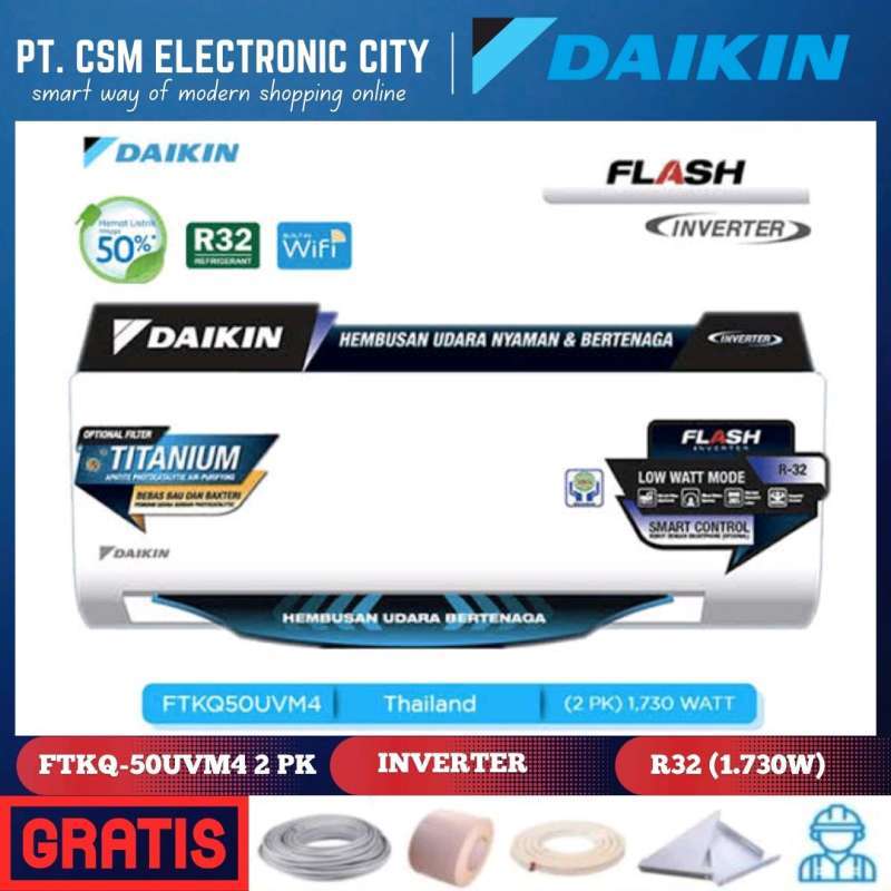 Jual AC DAIKIN FLASH INVERTER 2 PK FTKQ-50UVM4 2 PK THAILAND TURBO COOLING R32 [GARANSI RESMI ...