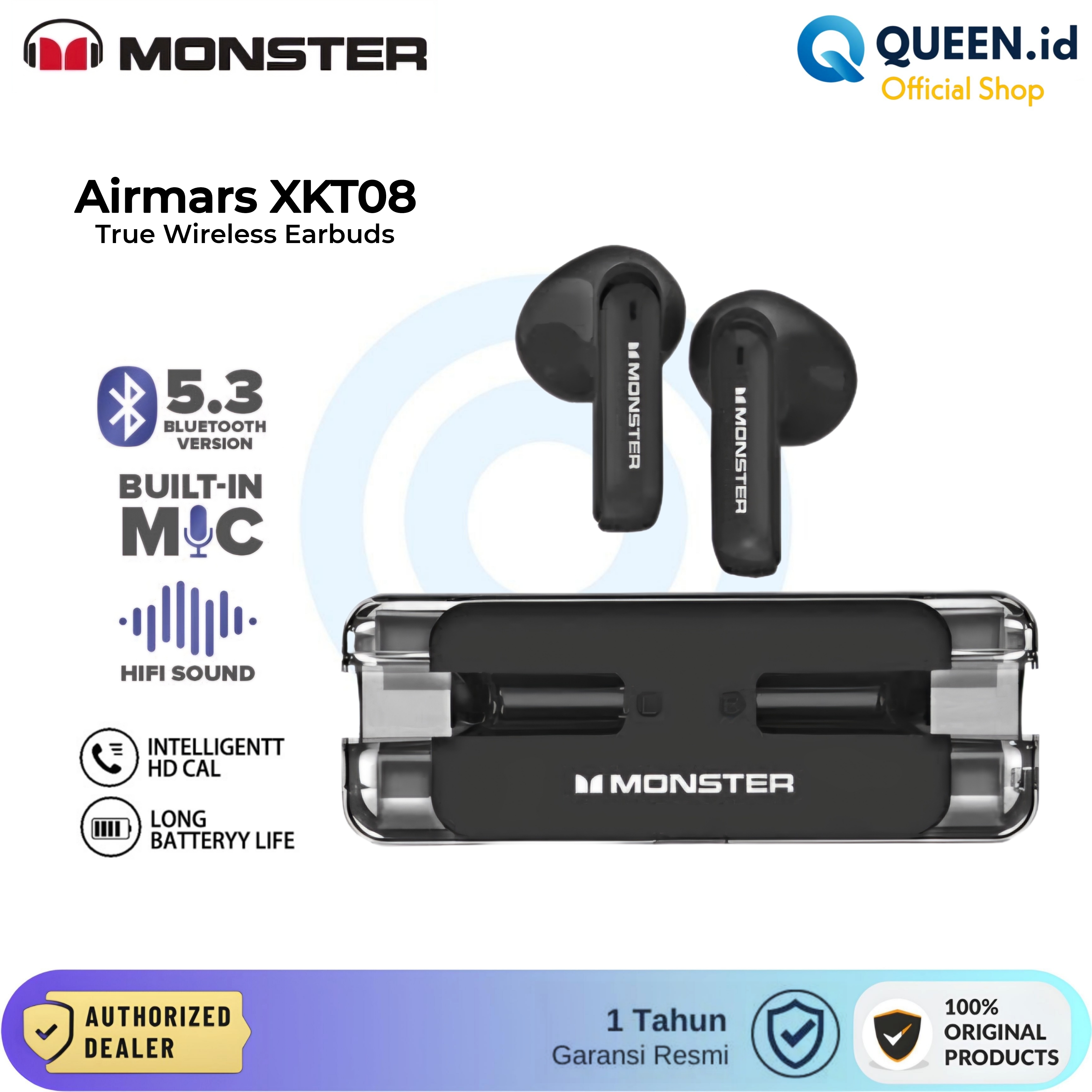 Jual Monster Xkt08 Wireless Bluetooth Headset Tws Hifi Earbuds Bt 5.3 ...