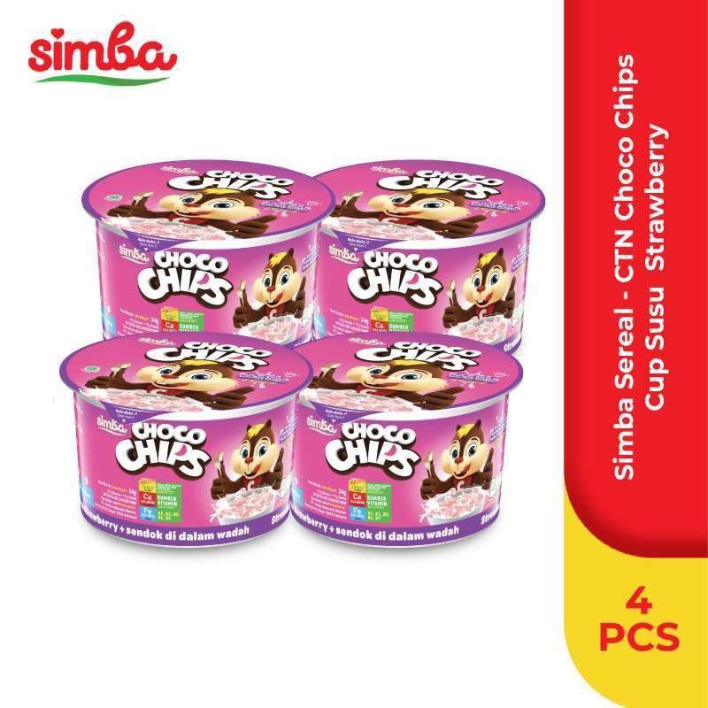 Jual 4 Choco Chip Cereal SIMBA Cup Susu Strawberry 34 gr di Seller ...