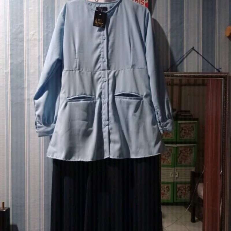 Jual Hermosa-gamis Kantor Biru Denim Mix Navy-pakaian Kantor Biru Mix ...