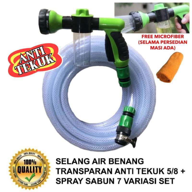 Jual Selang Air Benang Transparan Anti Tekuk 5/8 + Spray Sabun 7 ...