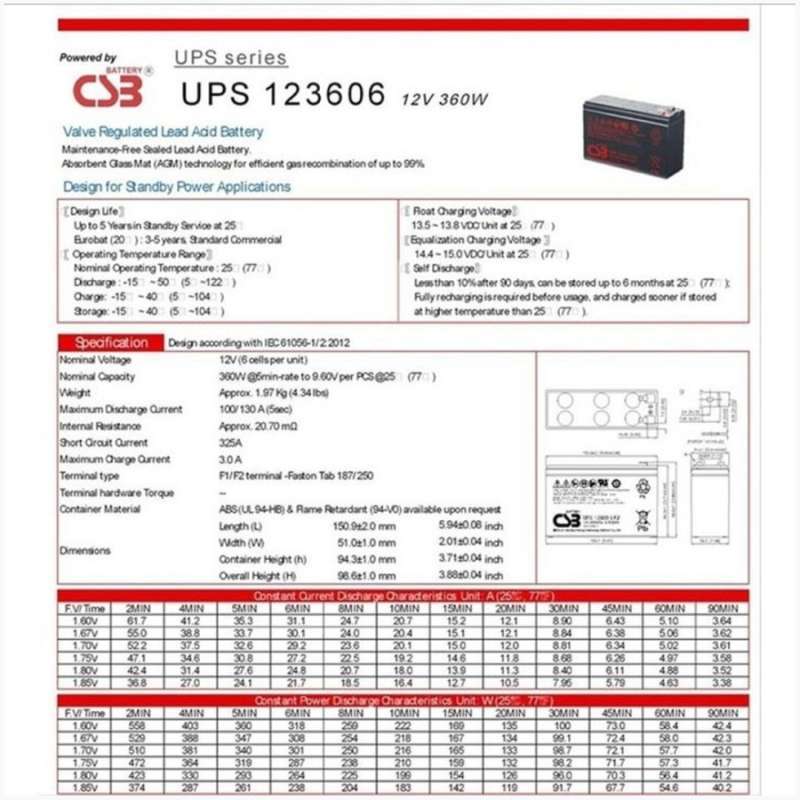 Jual Aki Ups Csb 12360 Csb Hr1224 Baterai Ups 12v 6ah Batere 6ah Aki ...