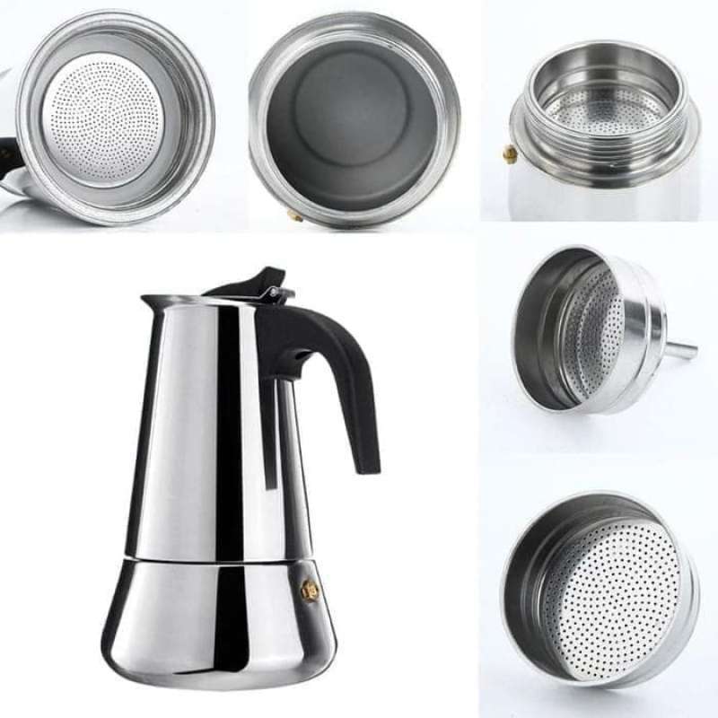 Jual Espresso Coffee Maker 300ml Teko Kopi Moka Pot Stainless 6 cup cafe on di Seller Paffieshop ...
