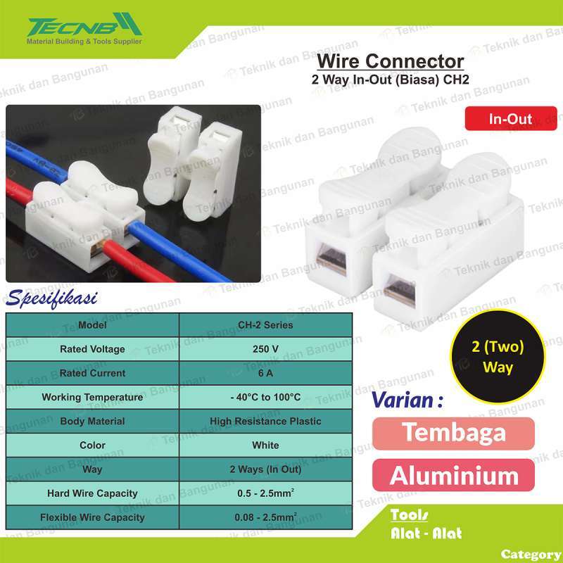 Jual Quick Cable Connector / Konektor Kabel Listrik 2 Jalur CH2 Putih ...