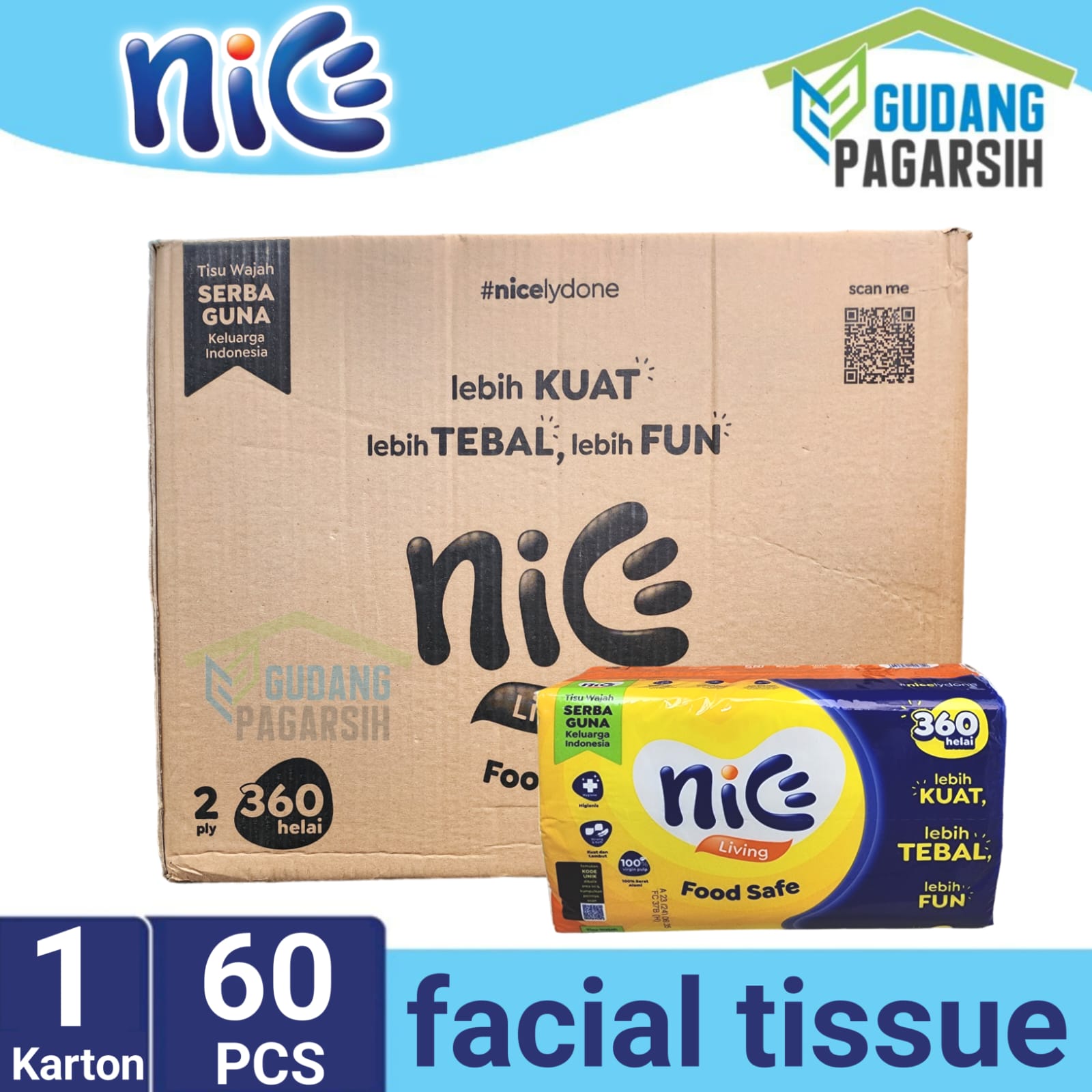 Promo Nice Facial Tissue Soft Pack 180 Sheet - 2ply / 360 Helai [60 Pcs ...