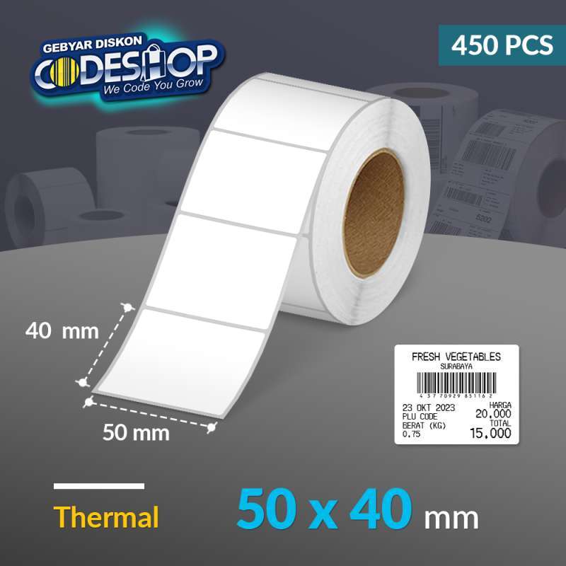 Jual Codeshop Label Thermal Timbangan 50 X 40 Mm 1 Line Core 1,5 Inch ...