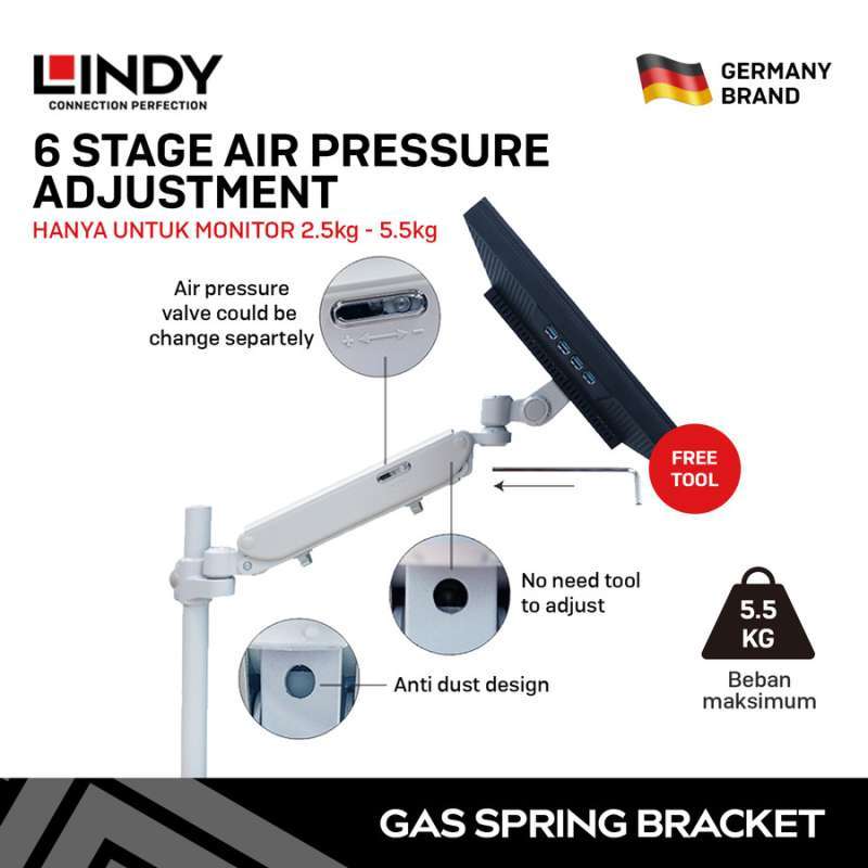 Jual Lindy 40942 Bracket Monitor Lcd Screen Display Arm Gas Spring 2 ...