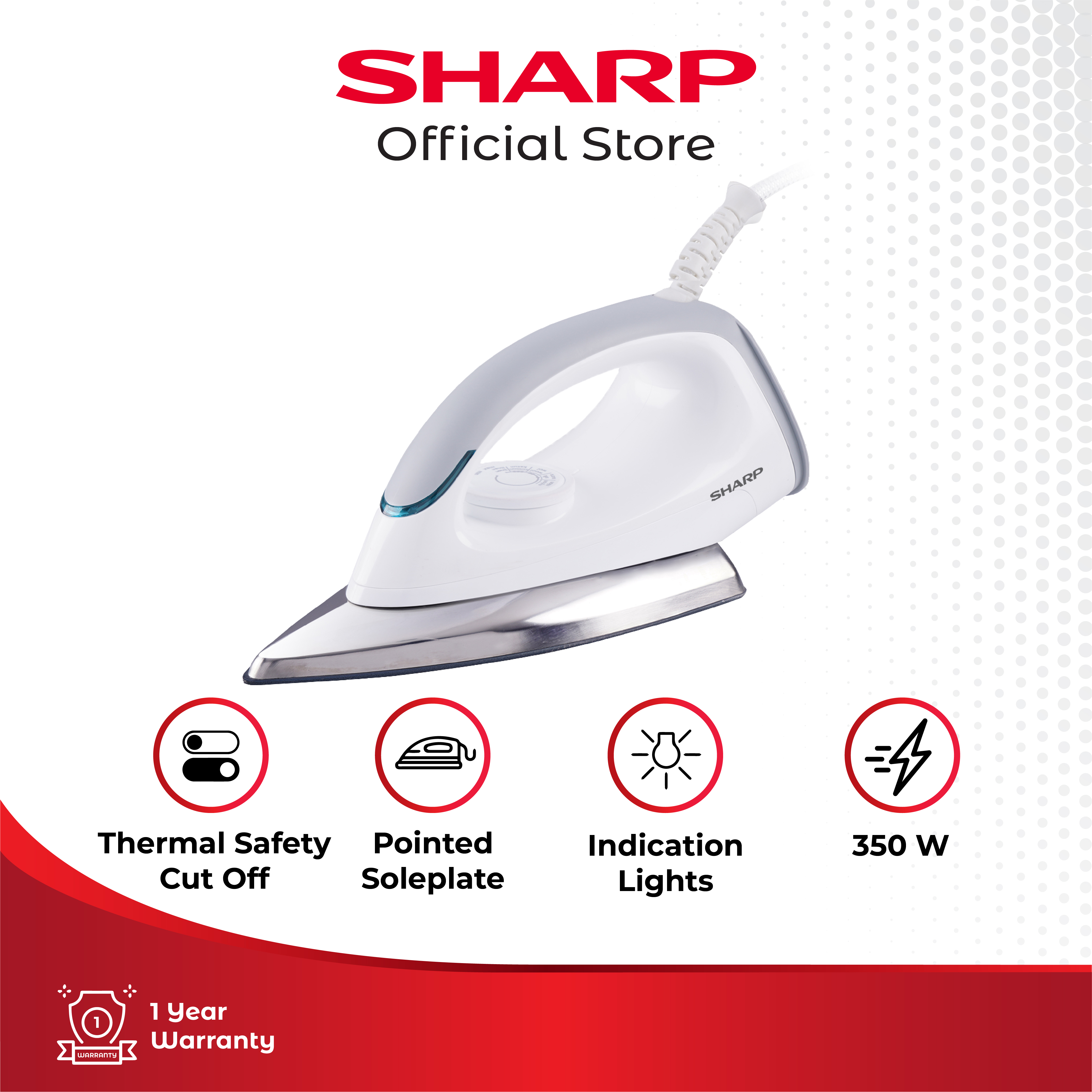 Promo Sharp Ei-n10 Wh/gy Setrika Listrik Dry Iron 350 Watt - White ...