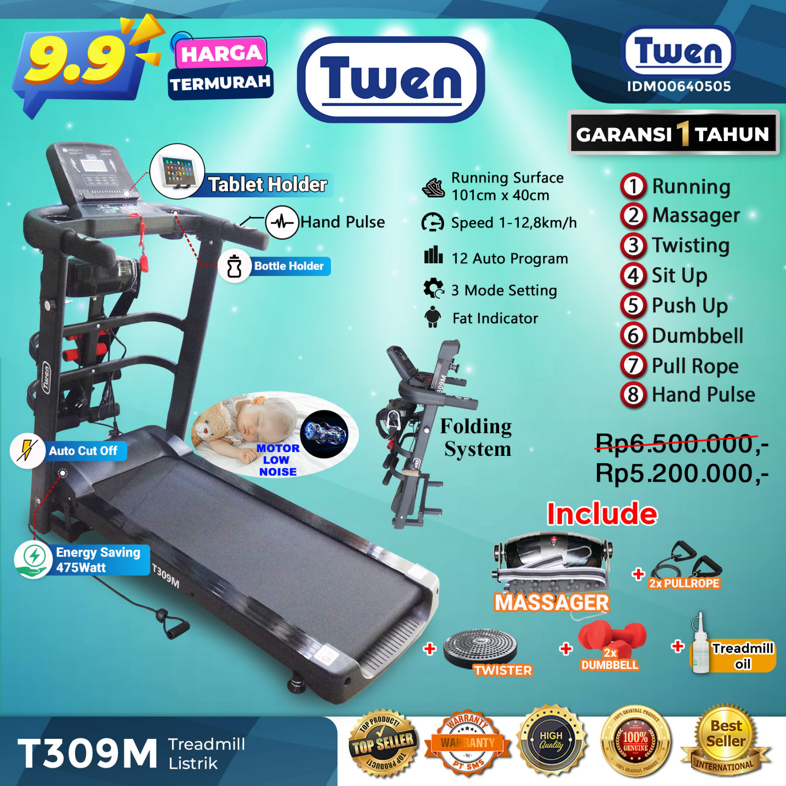 Promo TWEN T309M Treadmill Elektrik Treadmill Listrik Treadmill ...