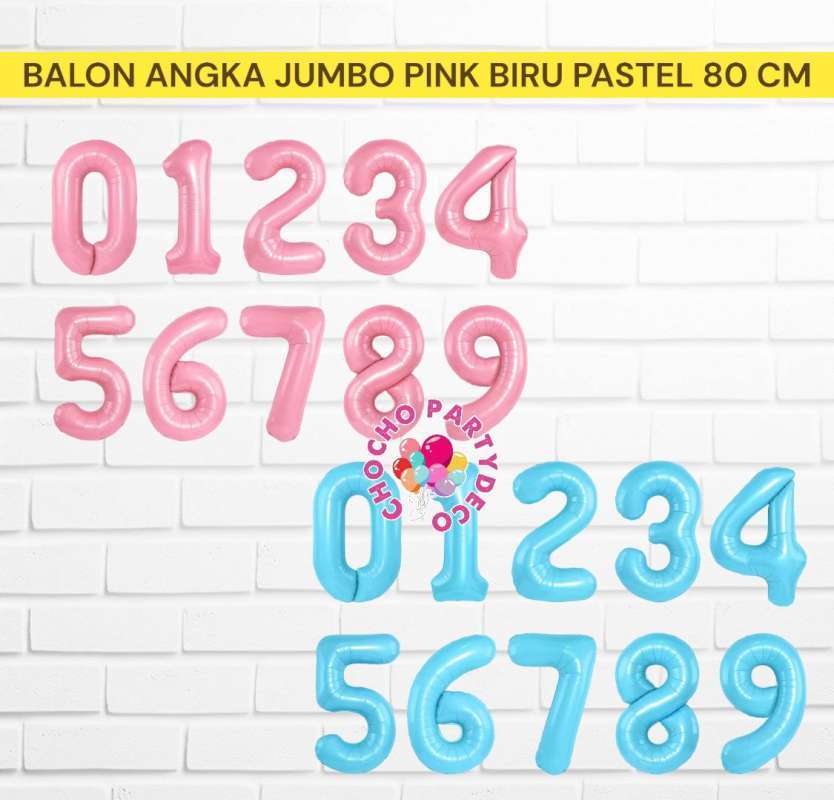 Jual Balon Angka Pink Pastel Jumbo 80 Cm / Balon Angka Biru Pastel ...