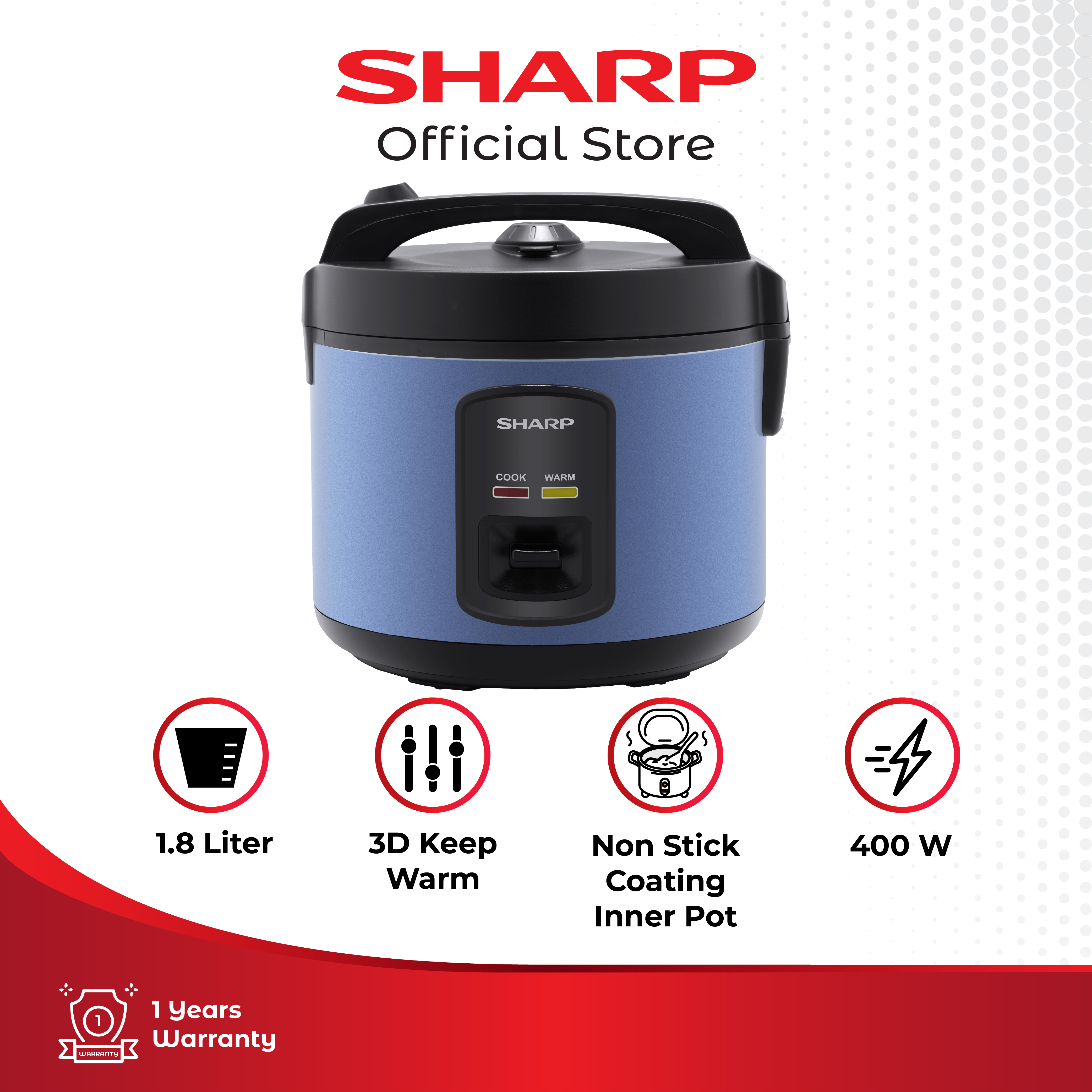 Promo Sharp Ks-g18mh Bz/bl Rice Cooker 400 Watt [1.8 L] - Bronze Diskon ...