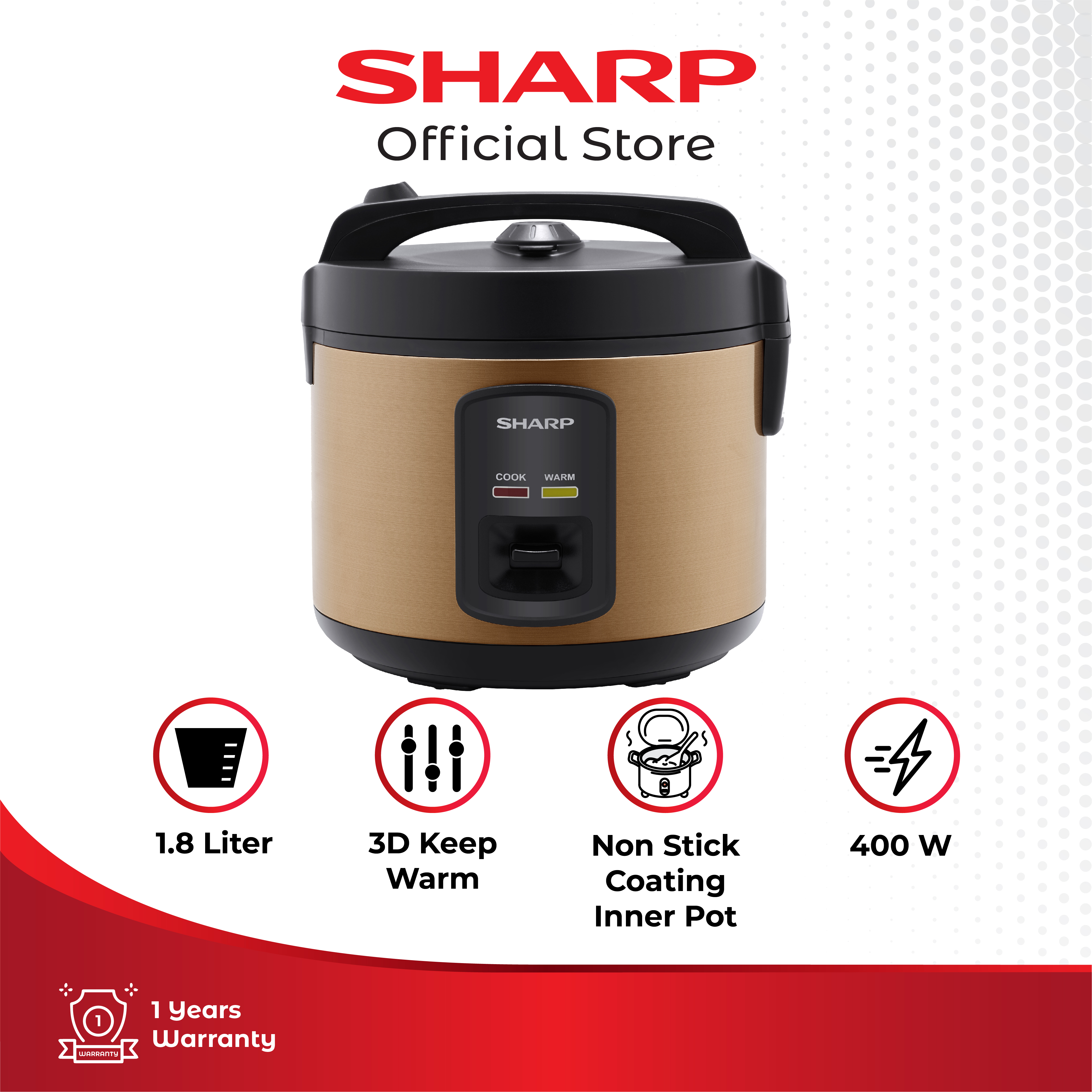 Promo Sharp Ks-g18mh Bz/bl Rice Cooker 400 Watt [1.8 L] - Bronze Diskon ...