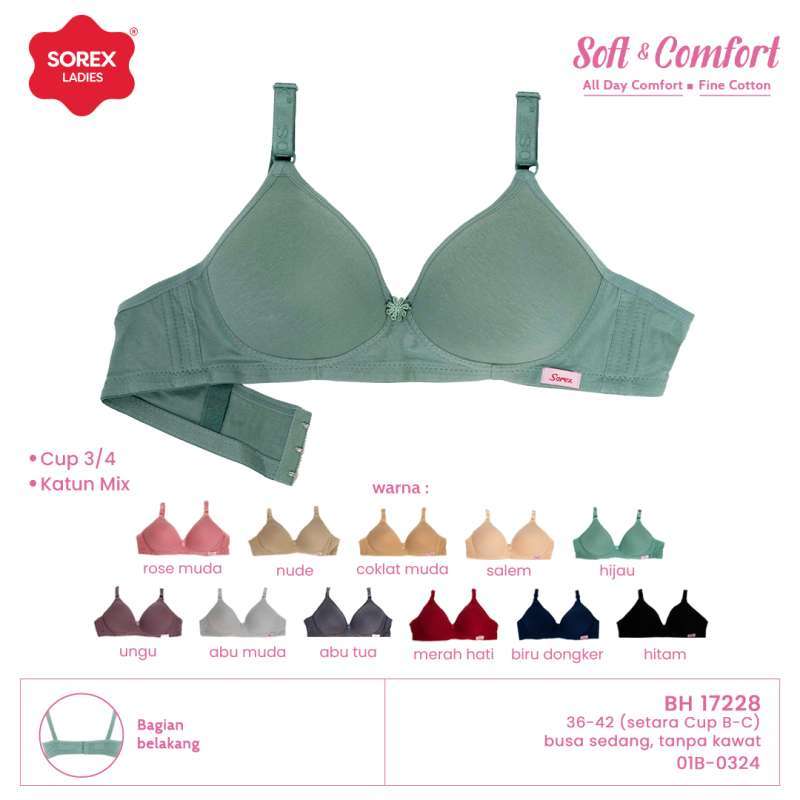Jual Sorex Bra Super Soft Busa Tanpa Kawat Cup Besar Kait 3 Setara Cup B-c Bh 17228 Harian - 42 ...