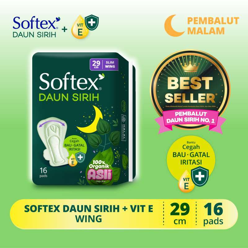 Promo Softex Daun Sirih + Vitamin E 29cm 16 - Pembalut Daun Sirih Malam ...