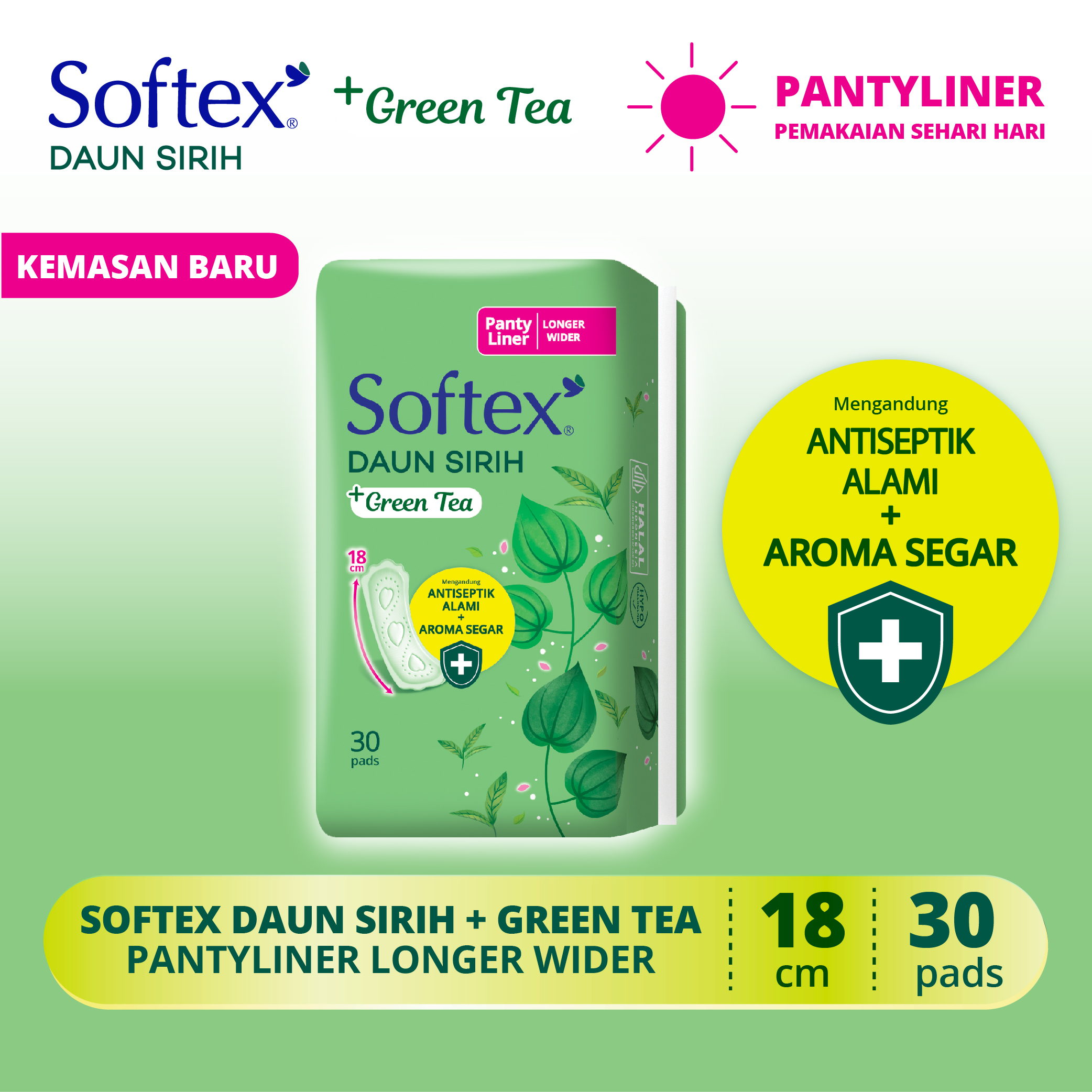 Promo Pantyliner Softex Daun Sirih + Green Tea Longer & Wider 30s - Pantyliner Daun Sirih Diskon ...