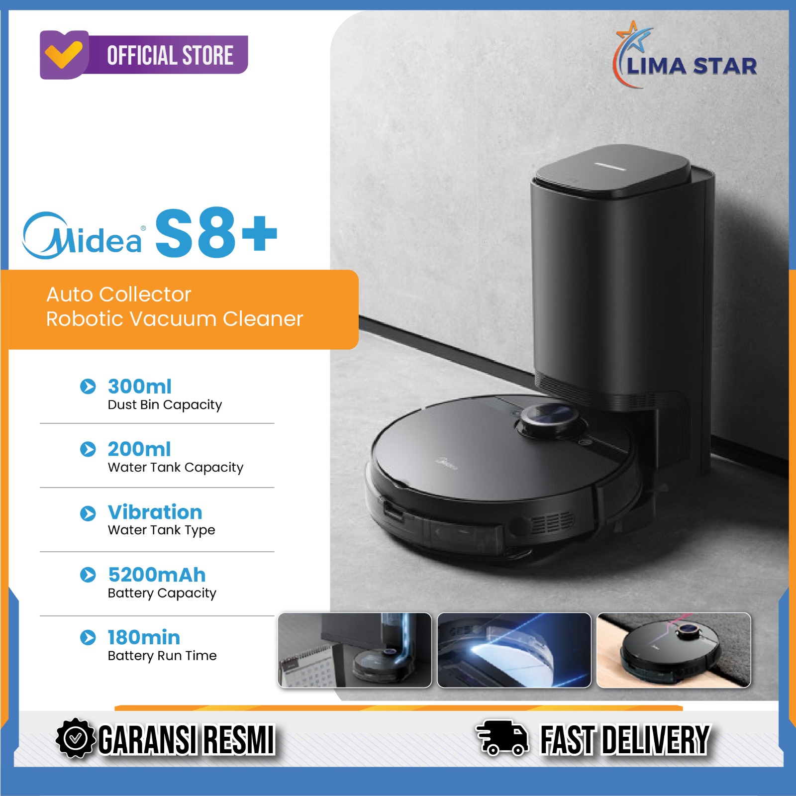 Jual Robotic Midea S8 Plus S8+ Smart Vacuum Cleaner With Auto Empty Station Di Seller Limastar ...