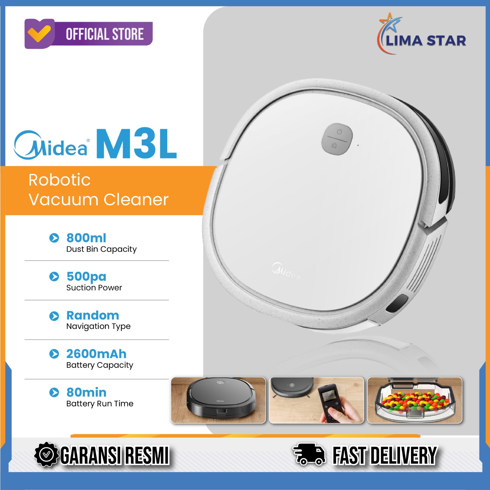 Jual Robotic Vacuum Cleaner Midea M3L 40W 800ml 2600mAh Elektronik Original di Seller Limastar ...