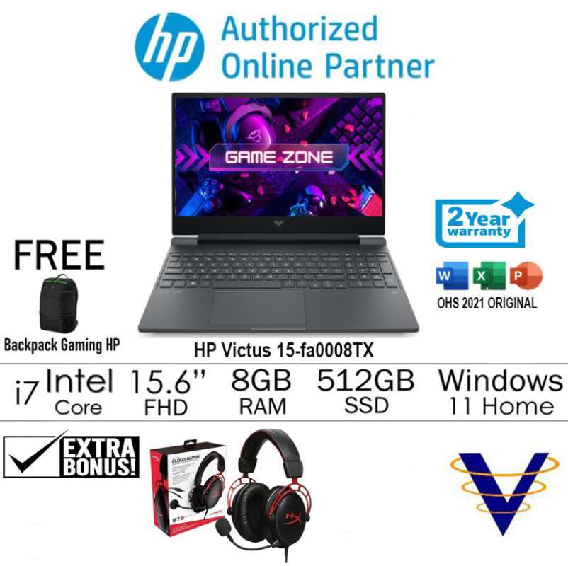Promo HP VICTUS 15-FA0008TX CI7-12700H/8GB/512GB/RTX3050/15.6/BLK/WIN11 ...