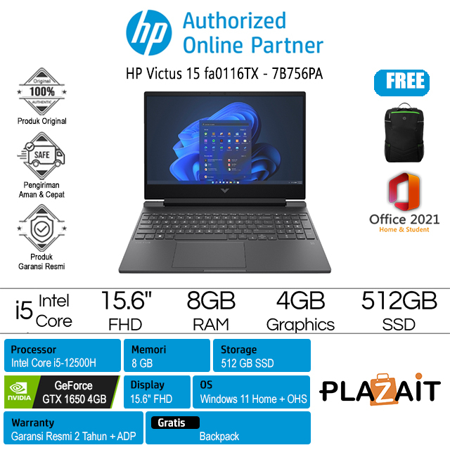 Jual HP Victus 15 fa0116TX - 7B756PA/Intel Core i5-12500H/8GB/512GB SSD/GeForce GTX 1650/15.6 ...