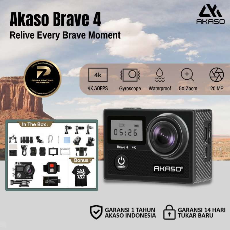 Promo Akaso Brave 4 Action Cam 4k Full Hd Waterproof With Remote Diskon ...