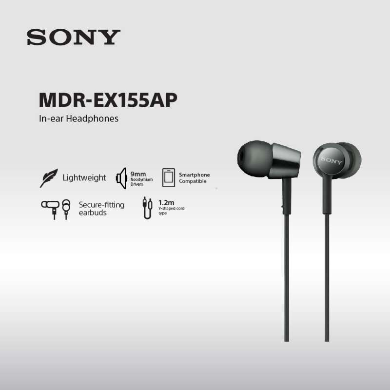 Promo Sony Mdr-ex155ap Headset Mass Model In-ear - Black Earphone ...
