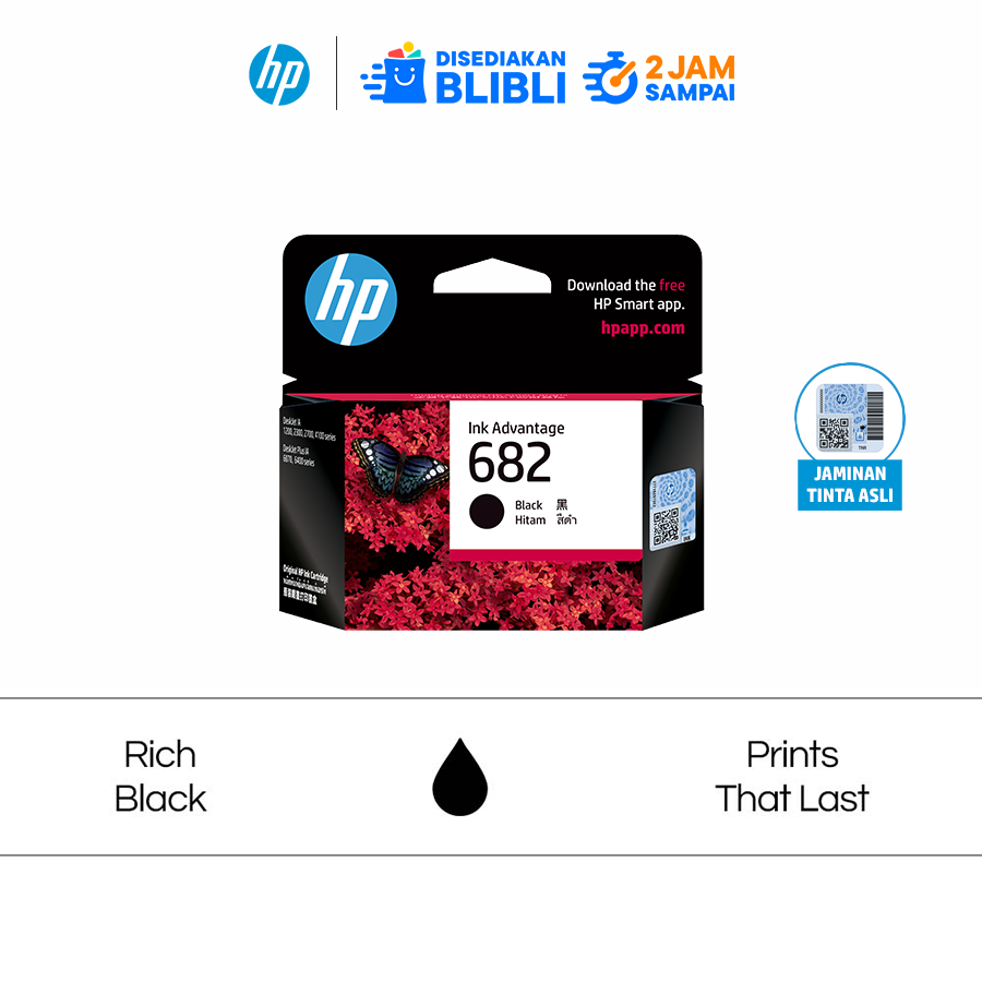 Promo Hp 682 Black Original Ink Advantage Cartridge Diskon 39% Di ...