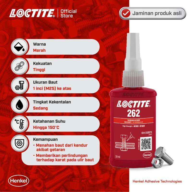 Jual Henkel LOCTITE 262 Threadlocker Lem Baut 50 ml - 262+Card Holder di Seller LOCTITE Indo ...