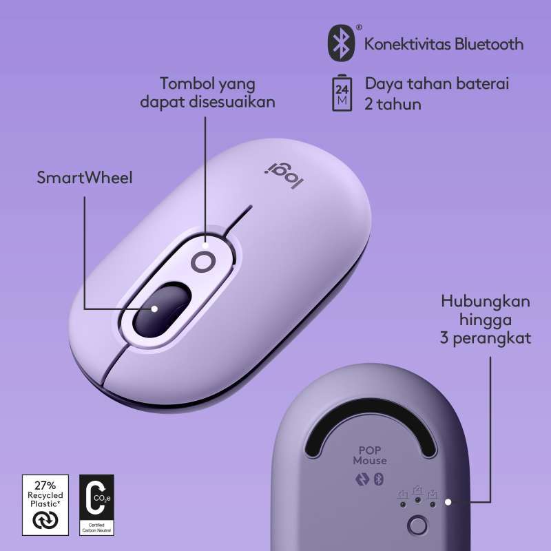 Promo Logitech Pop Mouse Wireless Cosmos Lavender Diskon 36% Di Seller ...