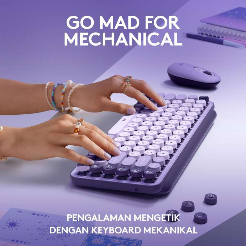 Promo Logitech Pop Keys Wireless Mechanical Keyboard Cosmos Lavender Diskon Di Seller