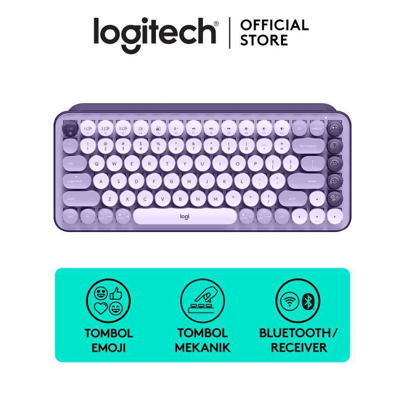 Promo Logitech Pop Keys Wireless Mechanical Keyboard Cosmos Lavender ...