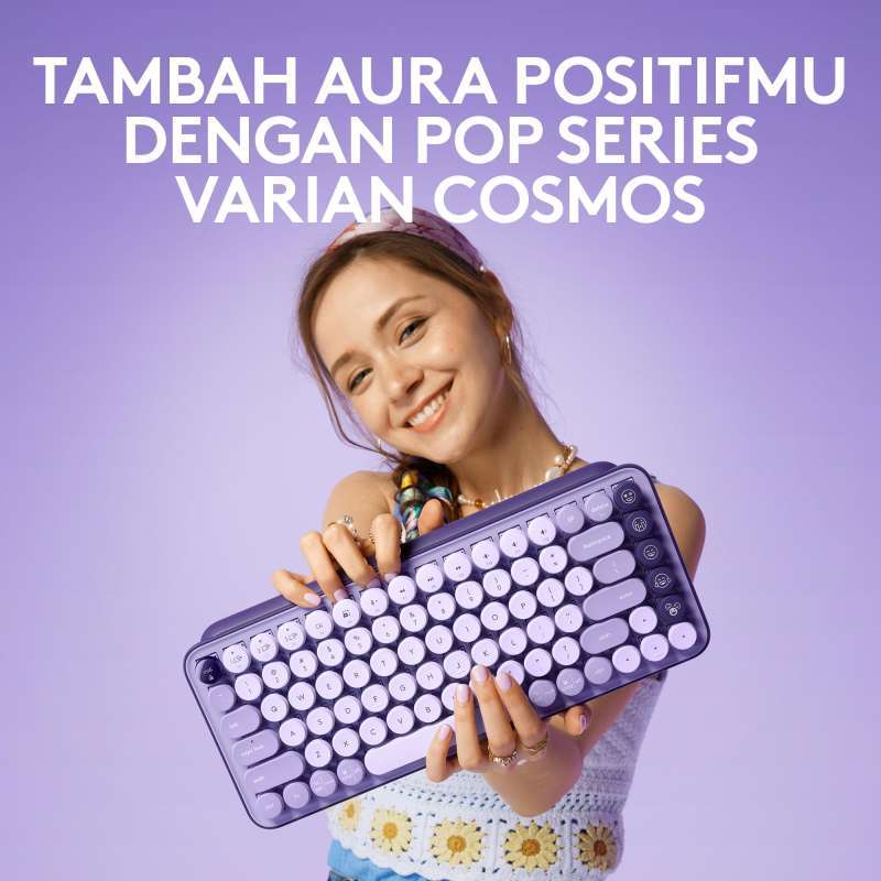 Promo Logitech Pop Keys Wireless Mechanical Keyboard Cosmos Lavender ...