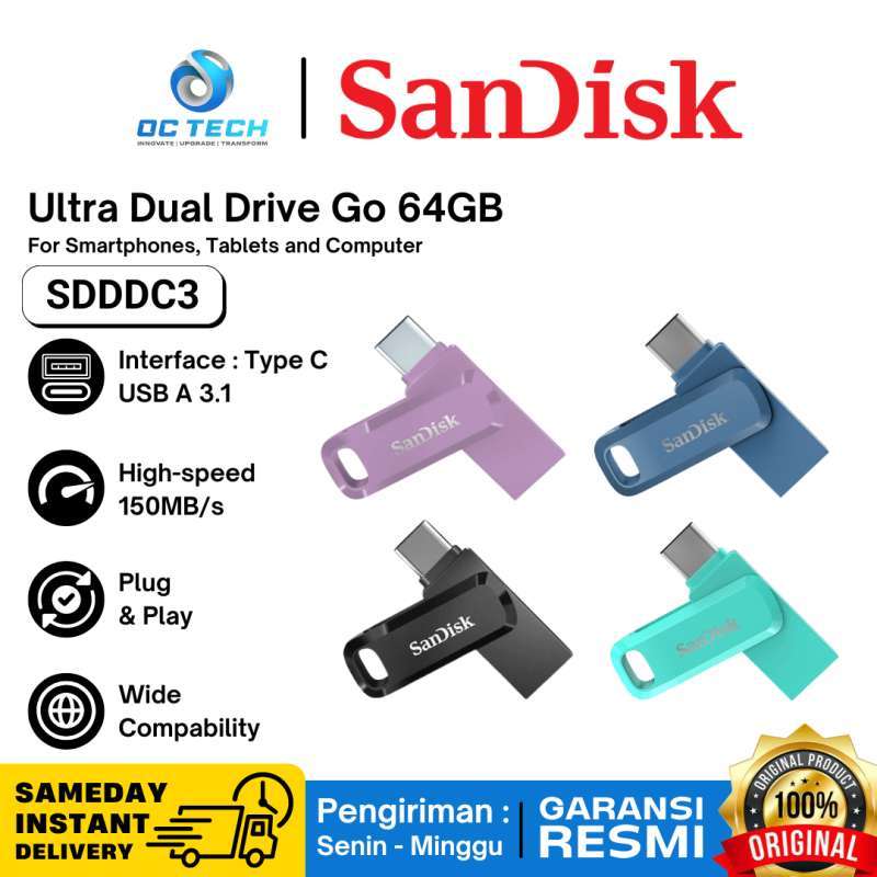 Jual Flashdisk Otg Type C 64gb Sandisk Dual Drive Sdddc3 Usb 3.1 ...