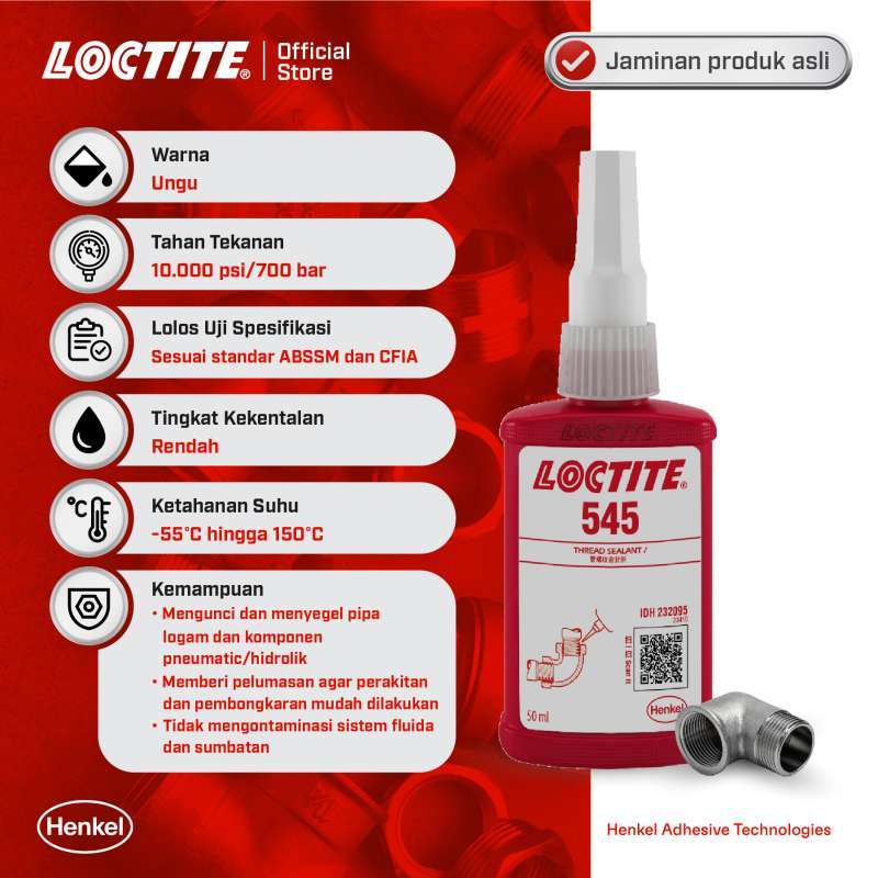 Promo Henkel LOCTITE 545 Thread Sealant Seal Pipa Merah Hidrolik 50 ml ...