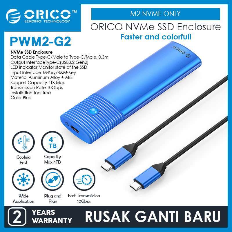 Promo Orico M.2 Nvme/ngff Dual Protocol Enclosure - Pwm2 Series - Pwm2-g2 Biru Diskon 15% Di ...