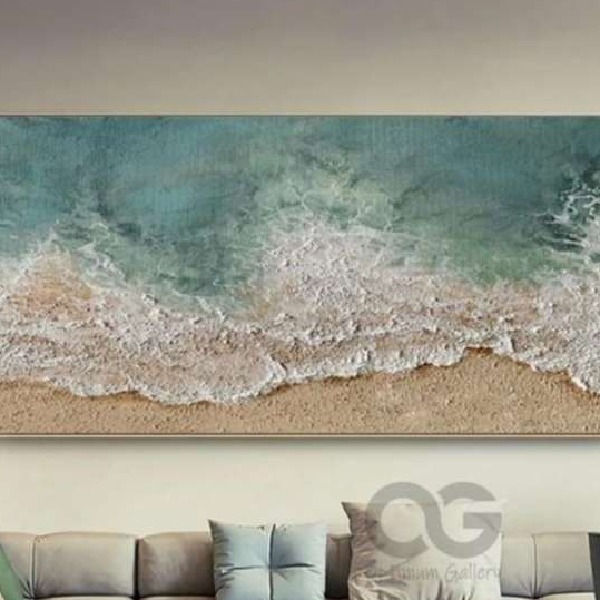 Jual Lukisan Abstrak Modern Hiasan Dinding Texture Art Laut Biru Pasir ...