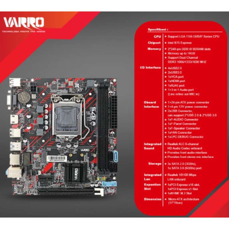 Promo Motherboard H61 Varro Mobo Intel Lga 1155 Motherboard Varro H61+ B75 Ddr3 Socket Lga1155 ...
