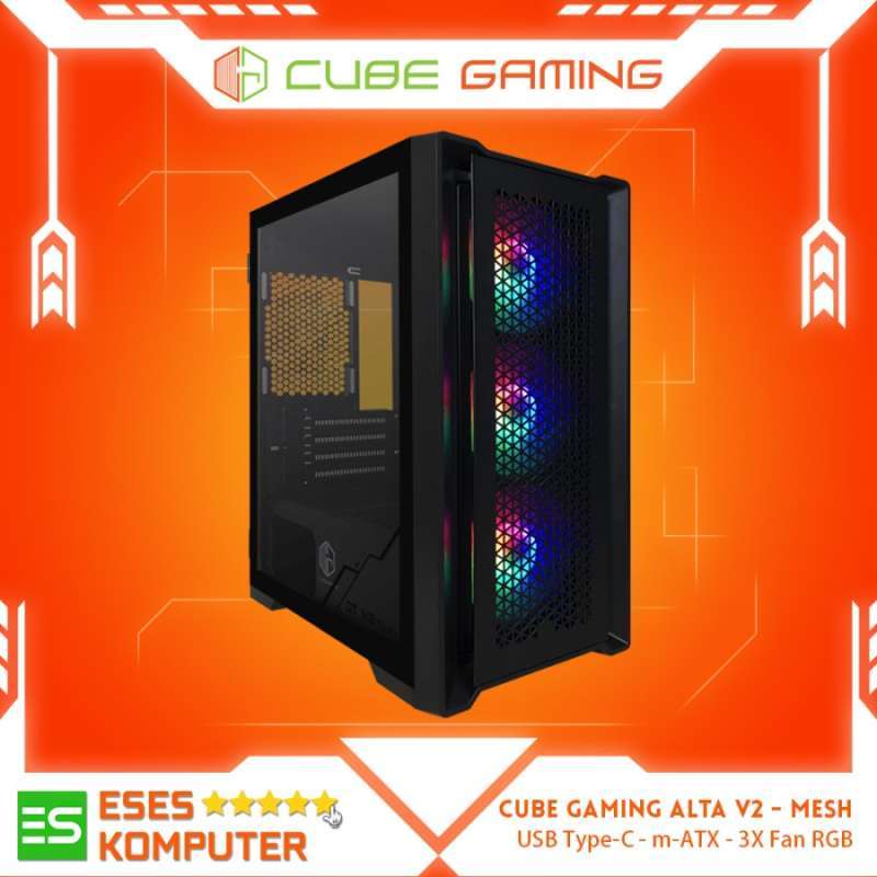 Jual Case CUBE GAMING ALTA V2 BLACK | USB Type C | mATX | 3X FAN RAINBOW di Seller ESES Komputer ...