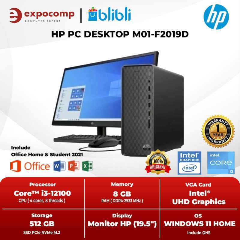 Jual Hewlett Packard HP PC DESKTOP M01-F2019D CORE i3-12100 8GB 512GB W11 di Seller ExpoComp ...