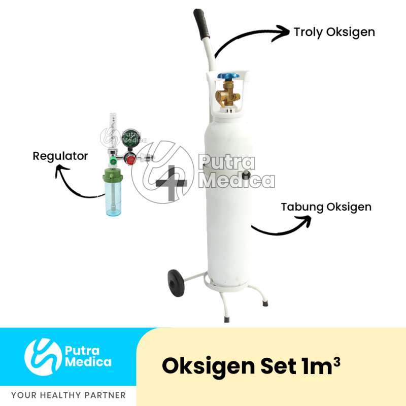 Jual Tabung Oksigen 1m3 Satu Set Lengkap (tabung + Isi, Troli, Regulator) / Perlengkapan Alat ...