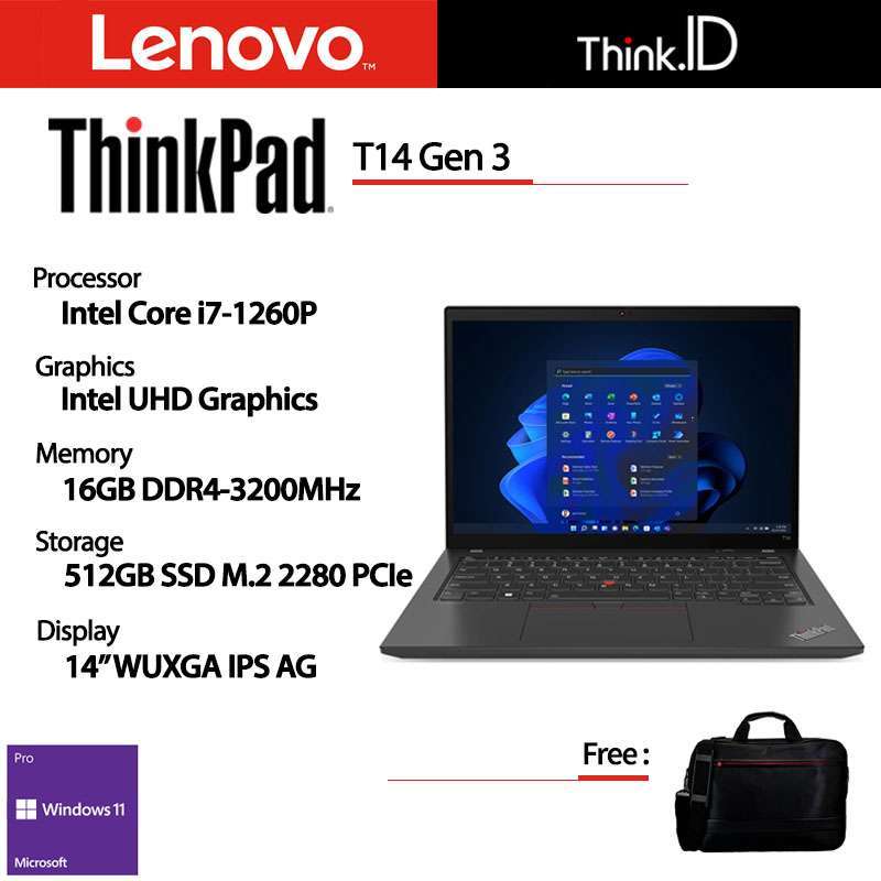 Promo Lenovo Thinkpad T14 G3 I7-1260p 16gb 512gb Nvme 14ips Win11pro - Onsite Premier Diskon 11% ...